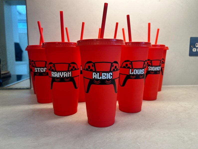 Personalised Kids Gaming Cold Cup With Lid & Straw, Birthday Party ...