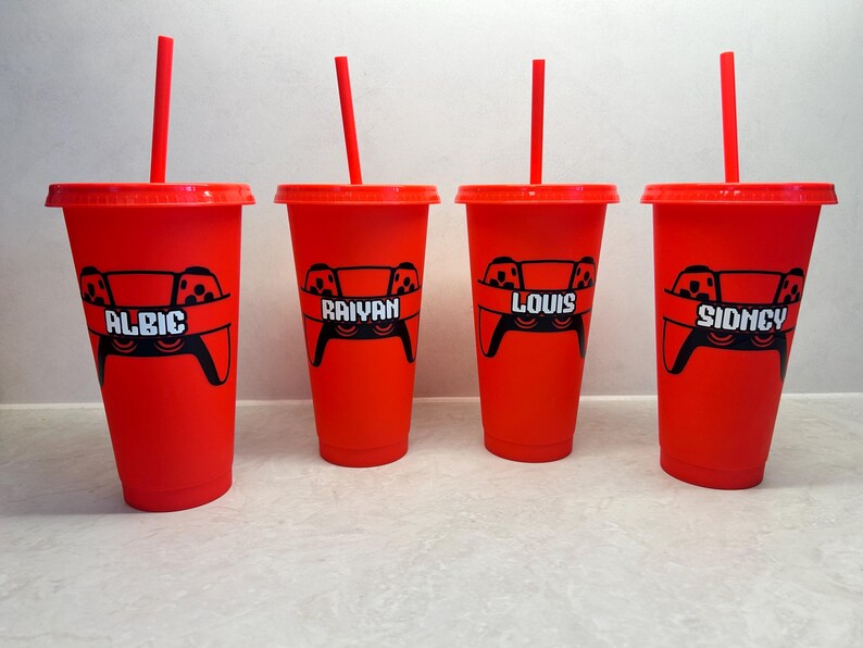 Personalised Kids Gaming Cold Cup With Lid & Straw, Birthday Party ...