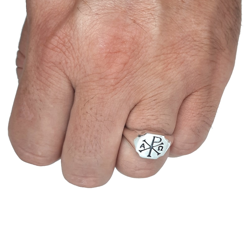 Sterling Silver Men Ring Chi Rho Alpha Omega Solid Hallmarked | Etsy