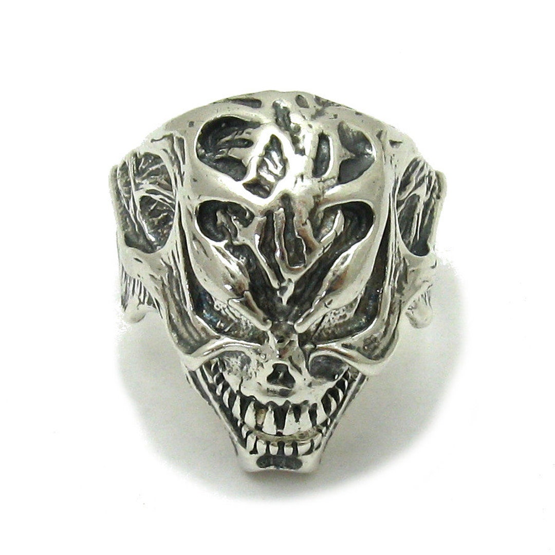 Sterling Silver Biker Ring Monster Skull Hallmarked 925 Nickel Free - Etsy