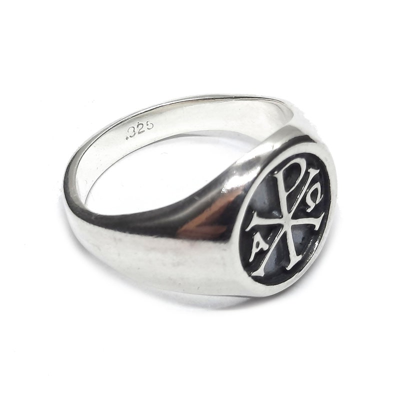 Sterling Silver Men Ring Chi Rho Alpha Omega Solid Hallmarked - Etsy