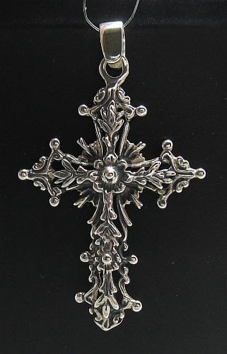 PE000682 Sterling Silver Pendant Solid 925 Floral Cross - Etsy