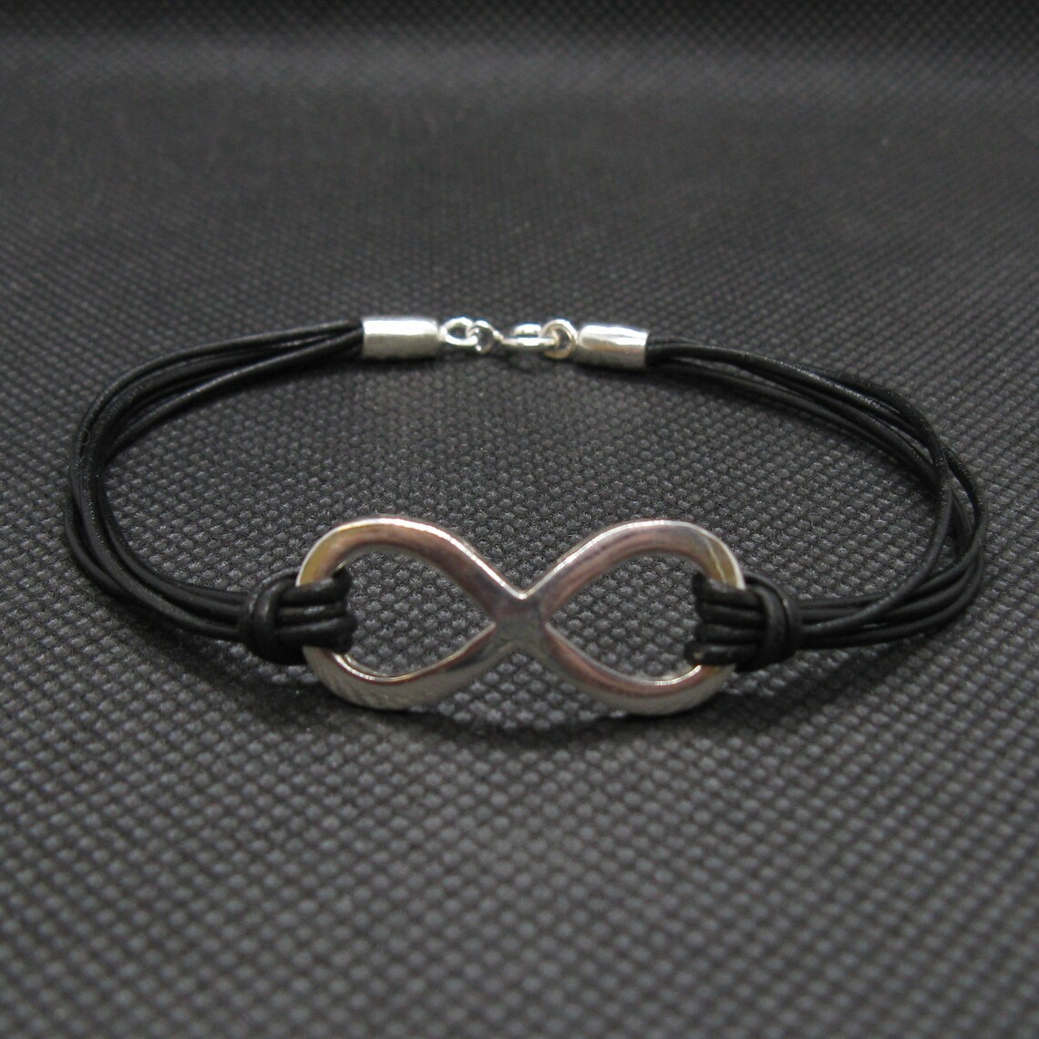 Sterling Silver Bracelet Infinity Symbol With Black Leather - Etsy UK