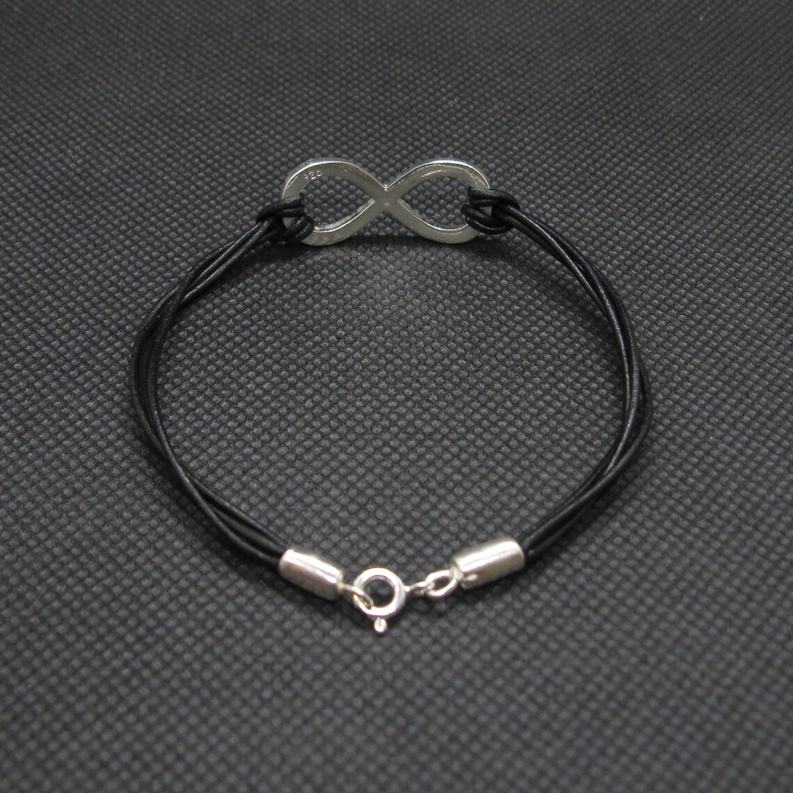 Sterling Silver Bracelet Infinity Symbol With Black Leather Genuine ...