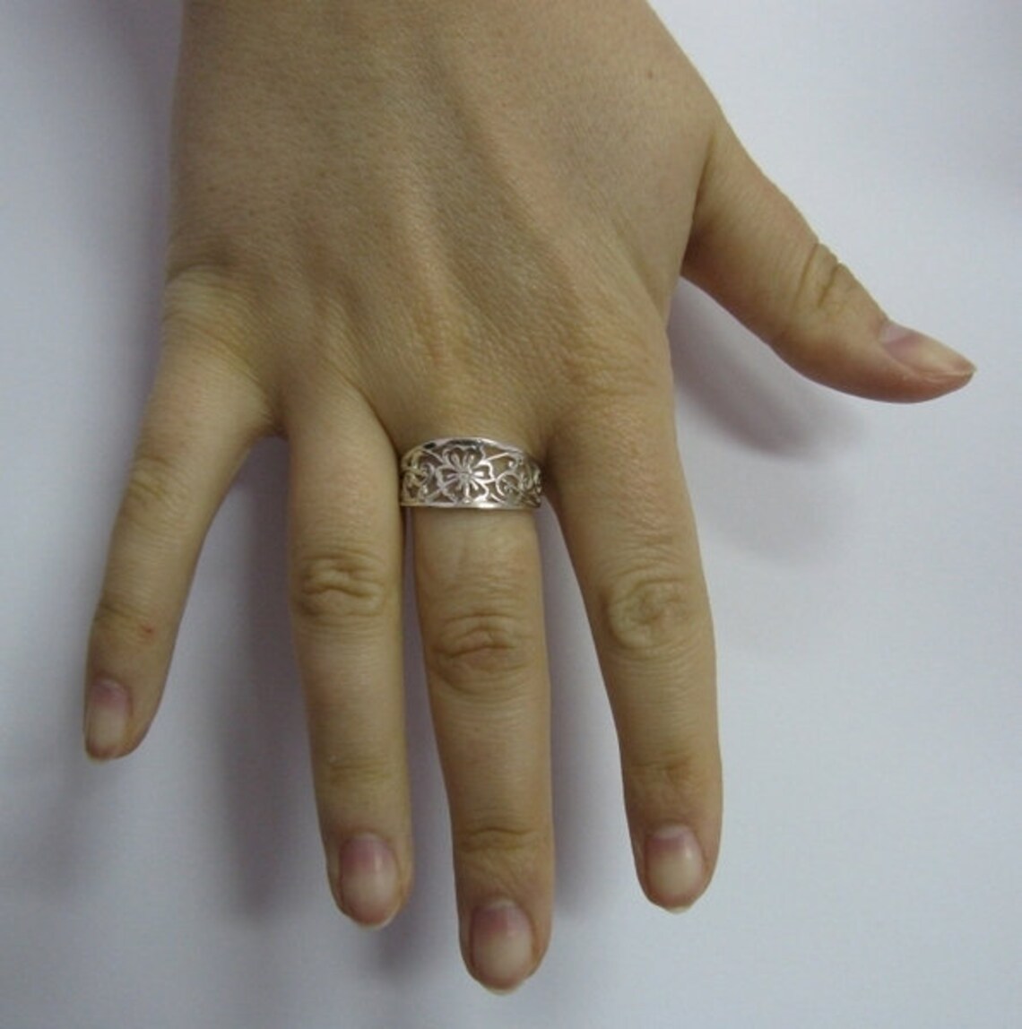 R001240 STERLING SILVER Ring Solid 925 Floral Band | Etsy