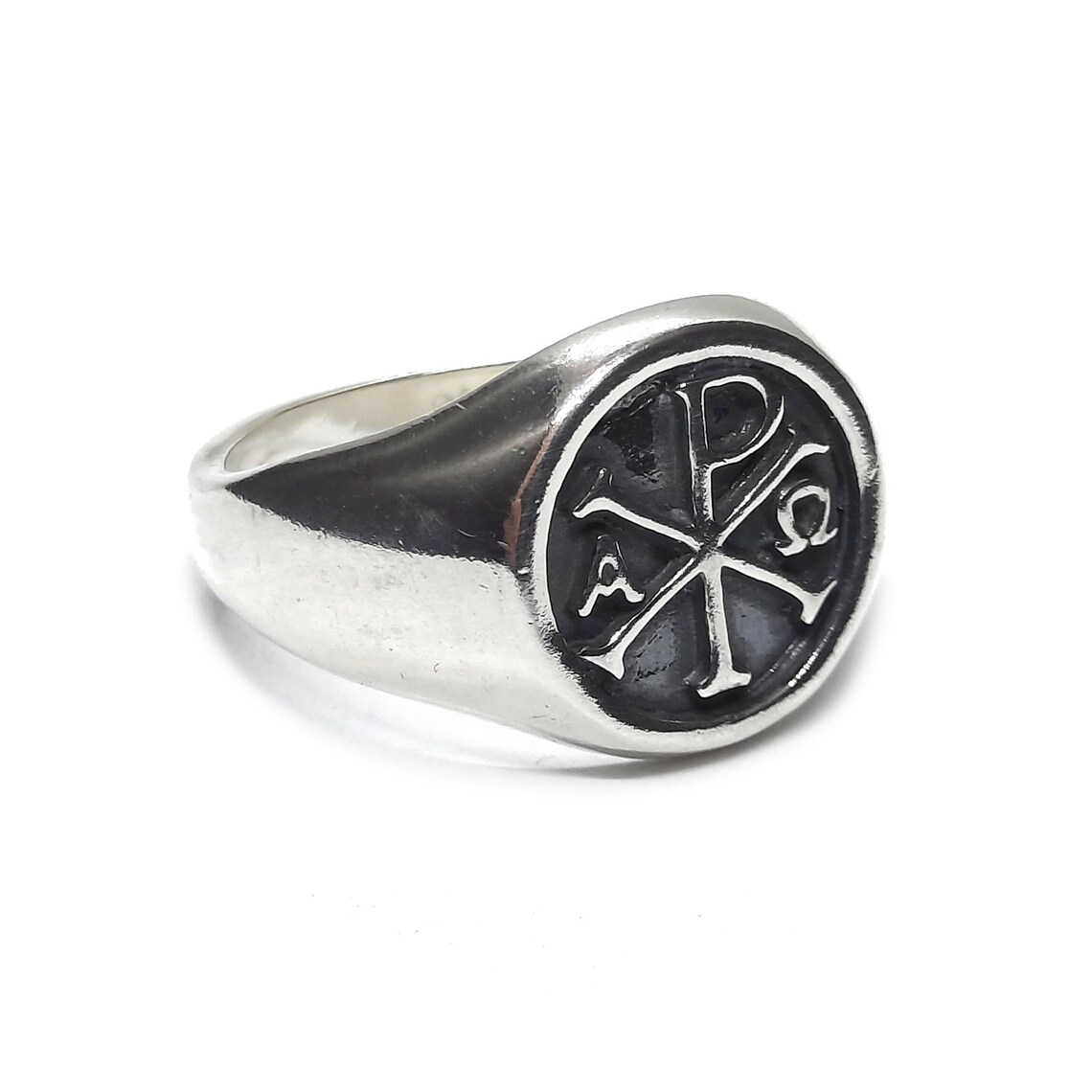 Sterling Silver Men Ring Chi Rho Alpha Omega Solid Hallmarked - Etsy