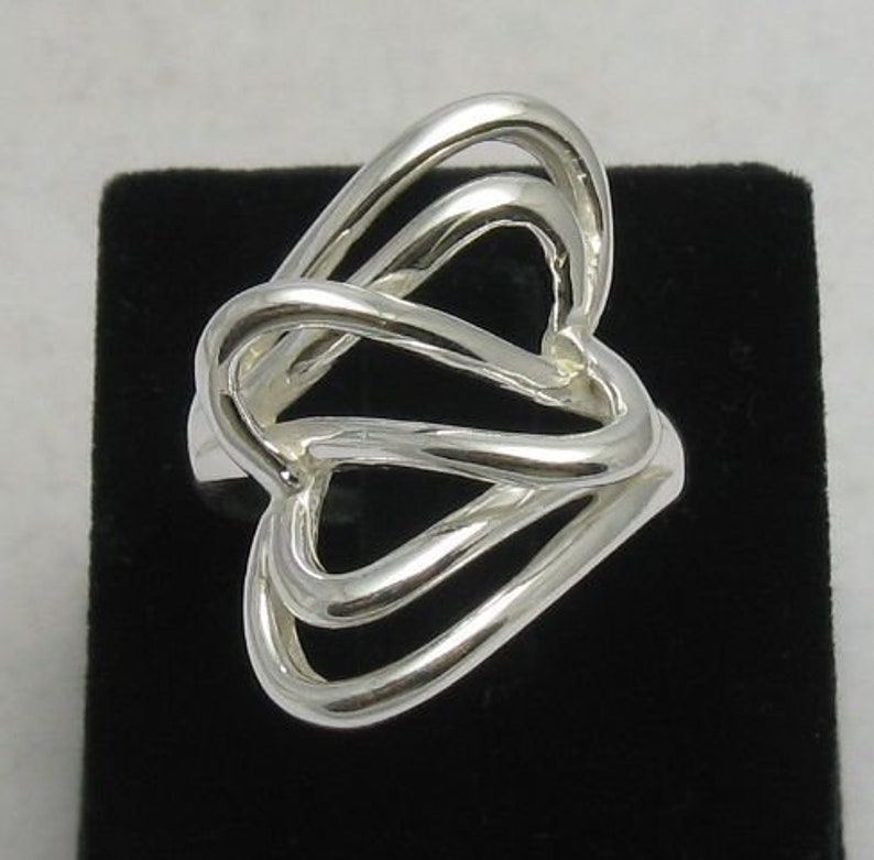 R000220 STERLING SILVER Ring Solid 925double Heart | Etsy