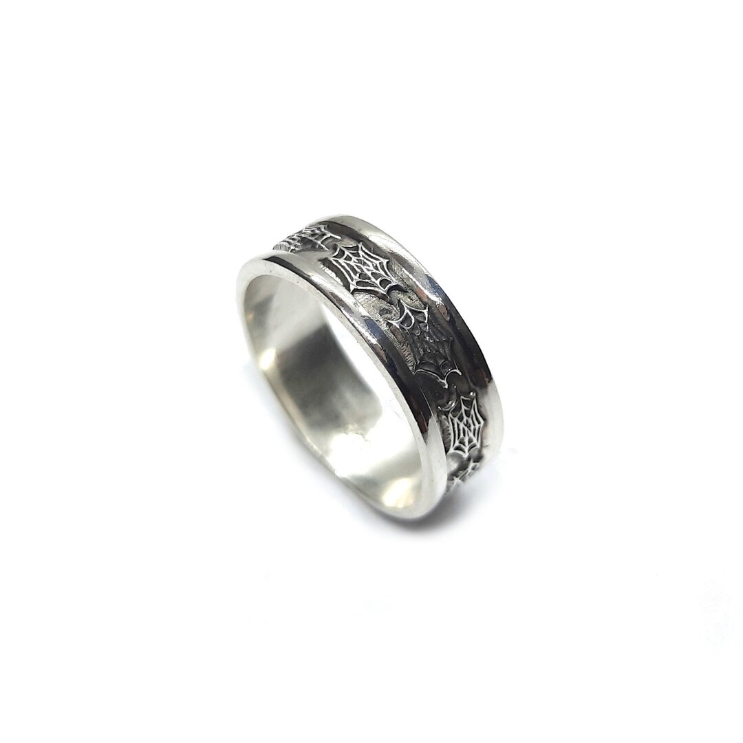 Sterling Silver Ring Band Spider Web 8mm Wide Genuine Solid Hallmarked ...