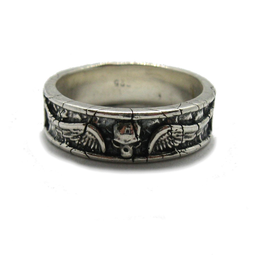 Sterling Silver Ring Band Skull With Wings Solid Stamped 925 Nickel ...