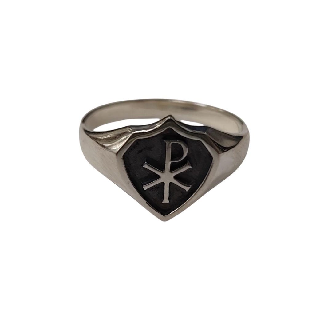 Sterling Silver Men Ring Chi Rho Solid Stamped 925 Comfort Fit Nickel ...