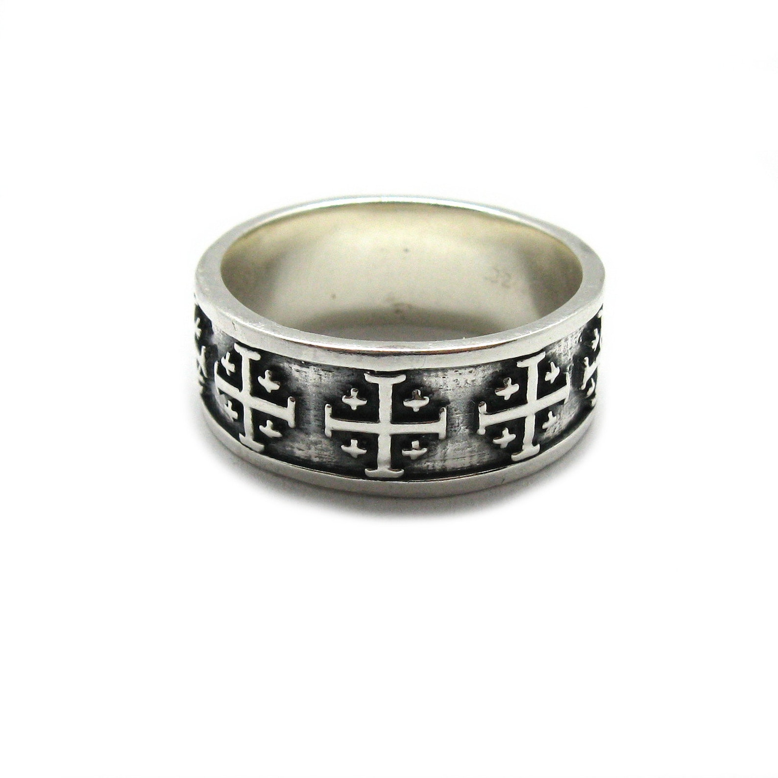 Sterling Silver Ring 10mm Band Solid Hallmarked 925 Jerusalem Cross ...