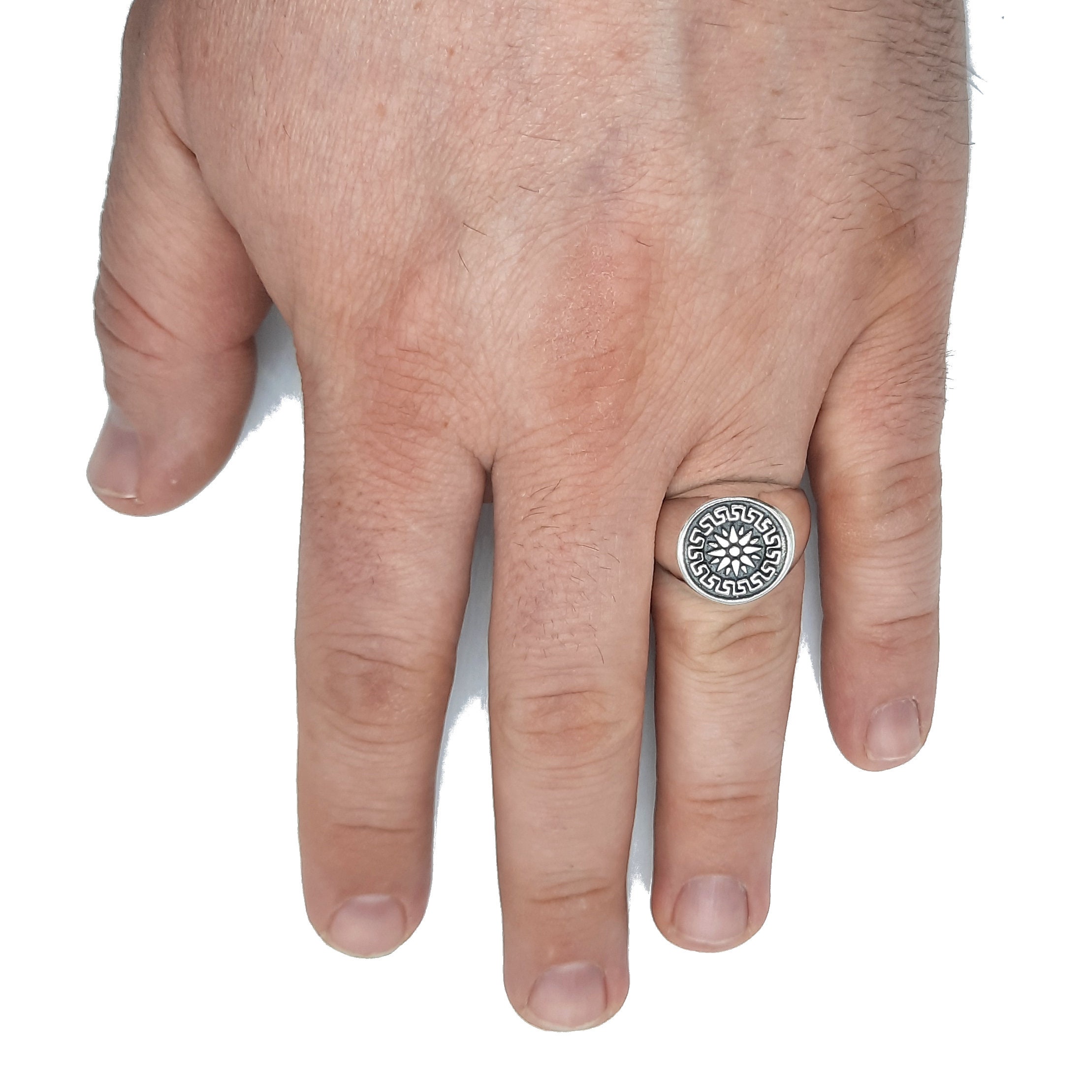 Genuine Sterling Silver Men's Ring Compass Meanders Solid | Etsy