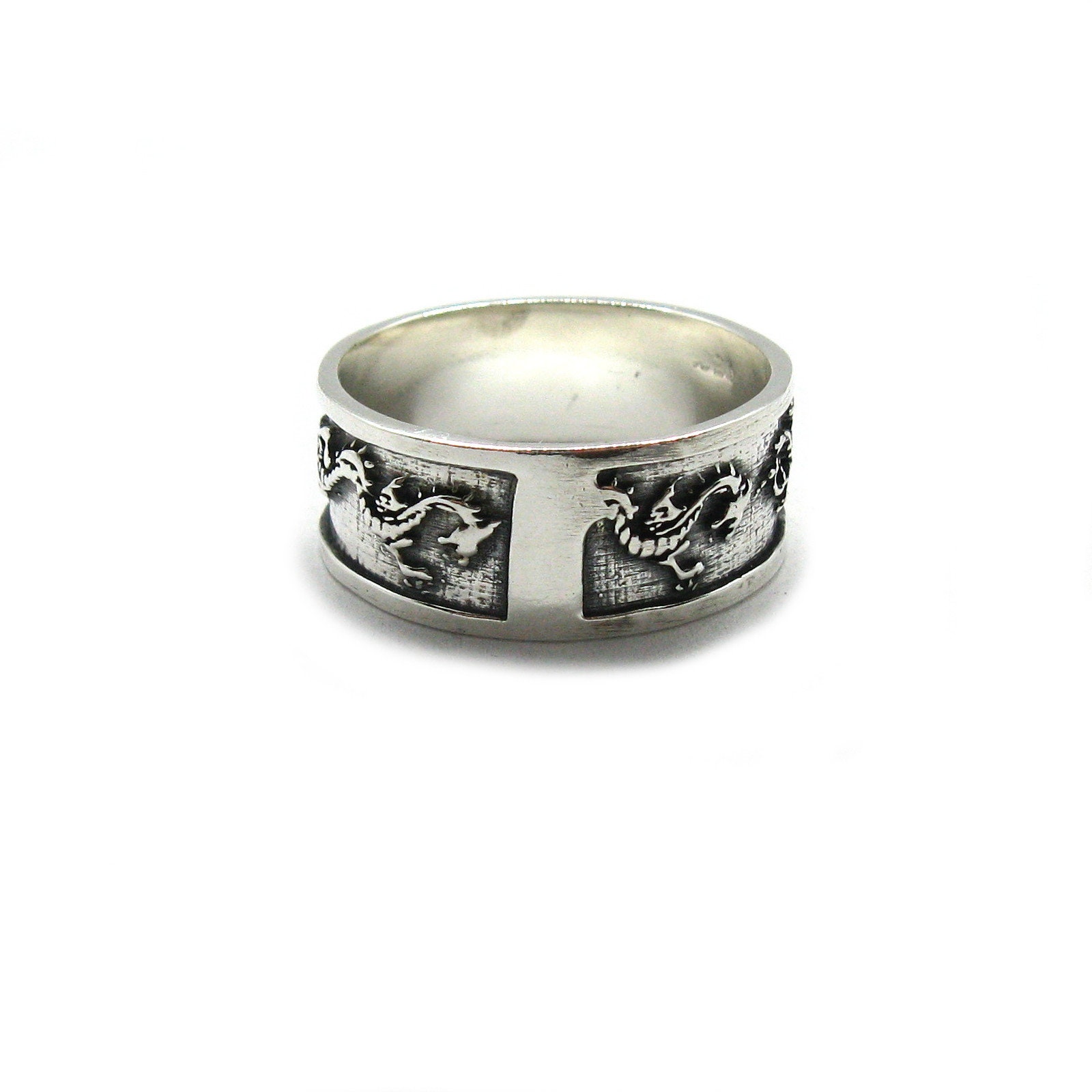 Sterling Silver Ring 10mm Band Solid Hallmarked 925 Dragon - Etsy