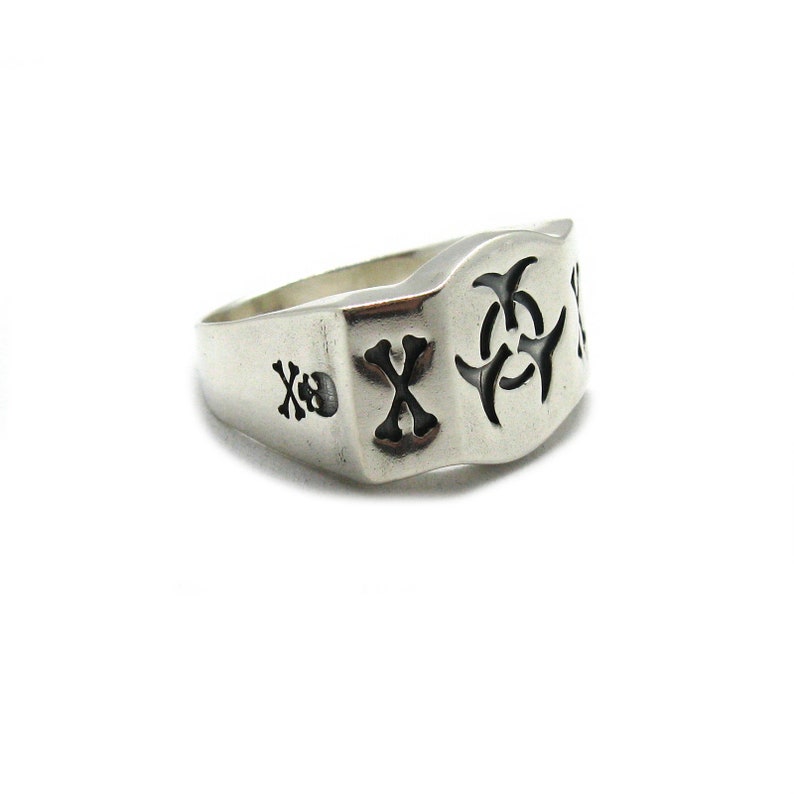 Sterling Silver Men's Ring Biohazard Crossbones Ring Solid 925 R001962 ...