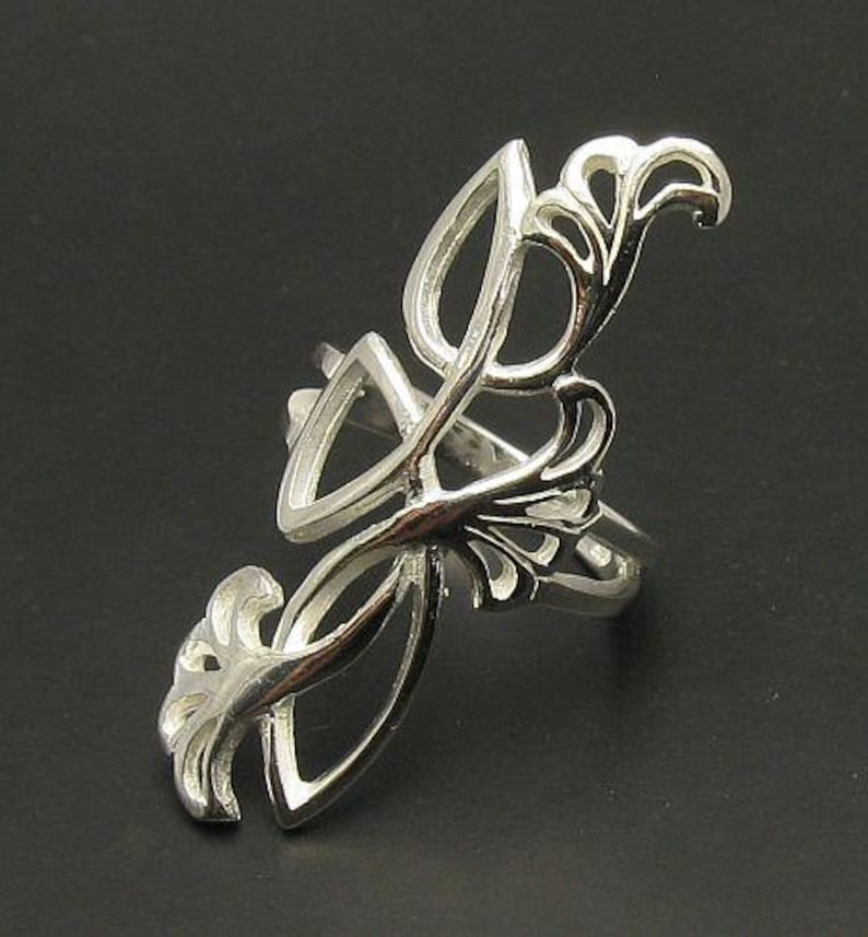 Long Sterling Silver Floral Ring Solid Genuine Stamped 925 Nickel Free ...