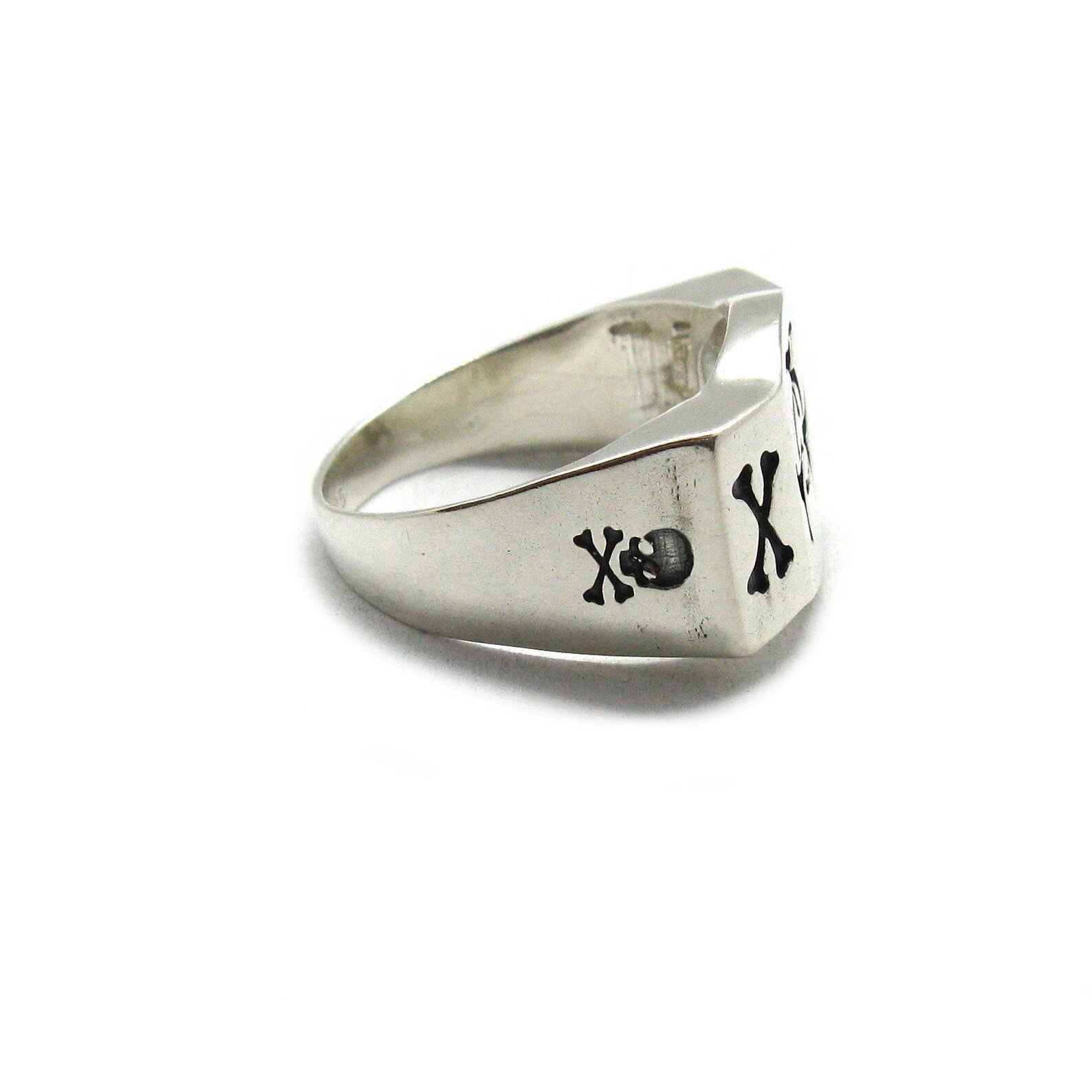 Sterling Silver Men's Ring Biohazard Crossbones Ring Solid 925 R001962 ...