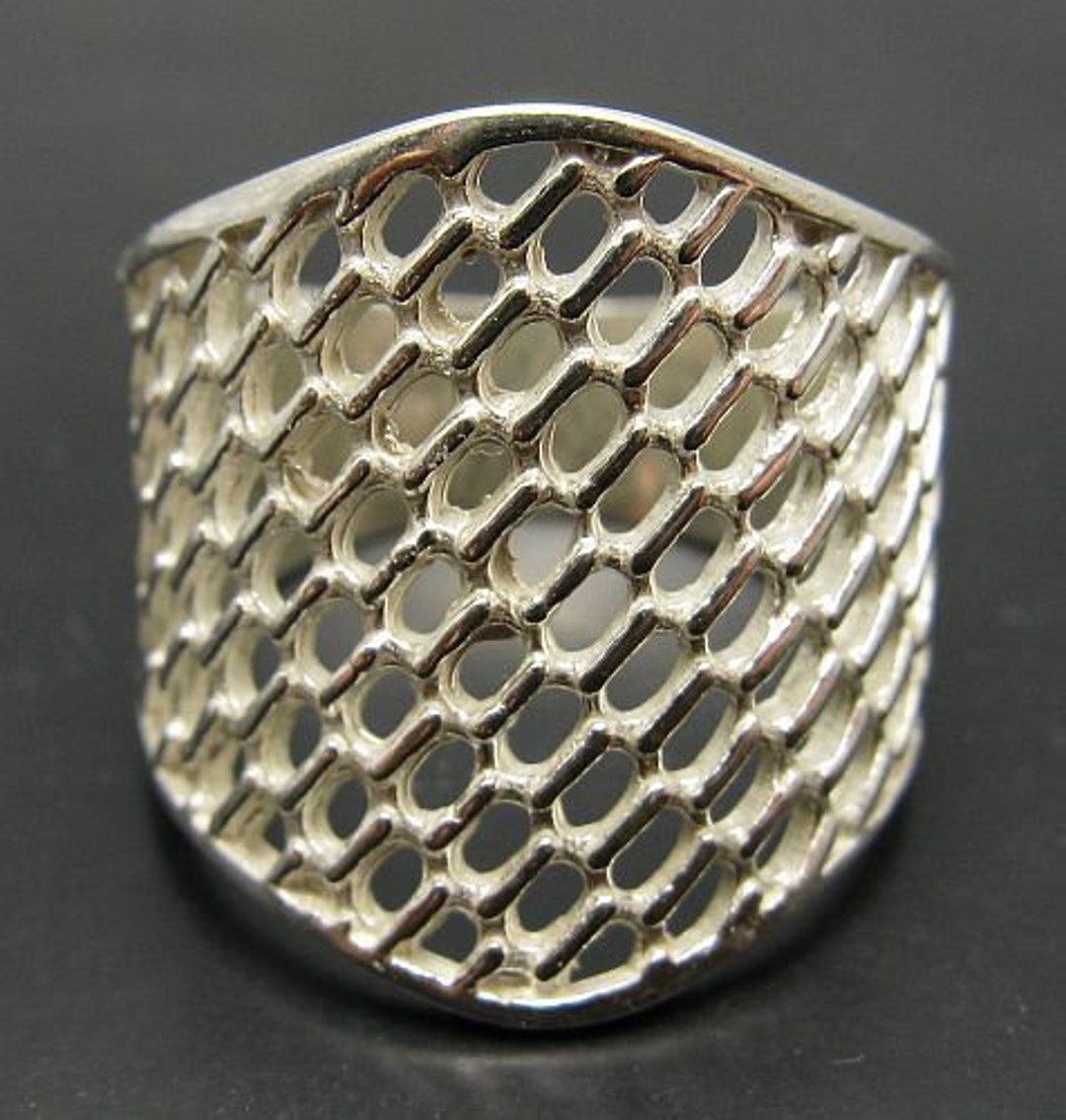 R001019 Sterling Silver Ring Solid 925 Mesh Band - Etsy