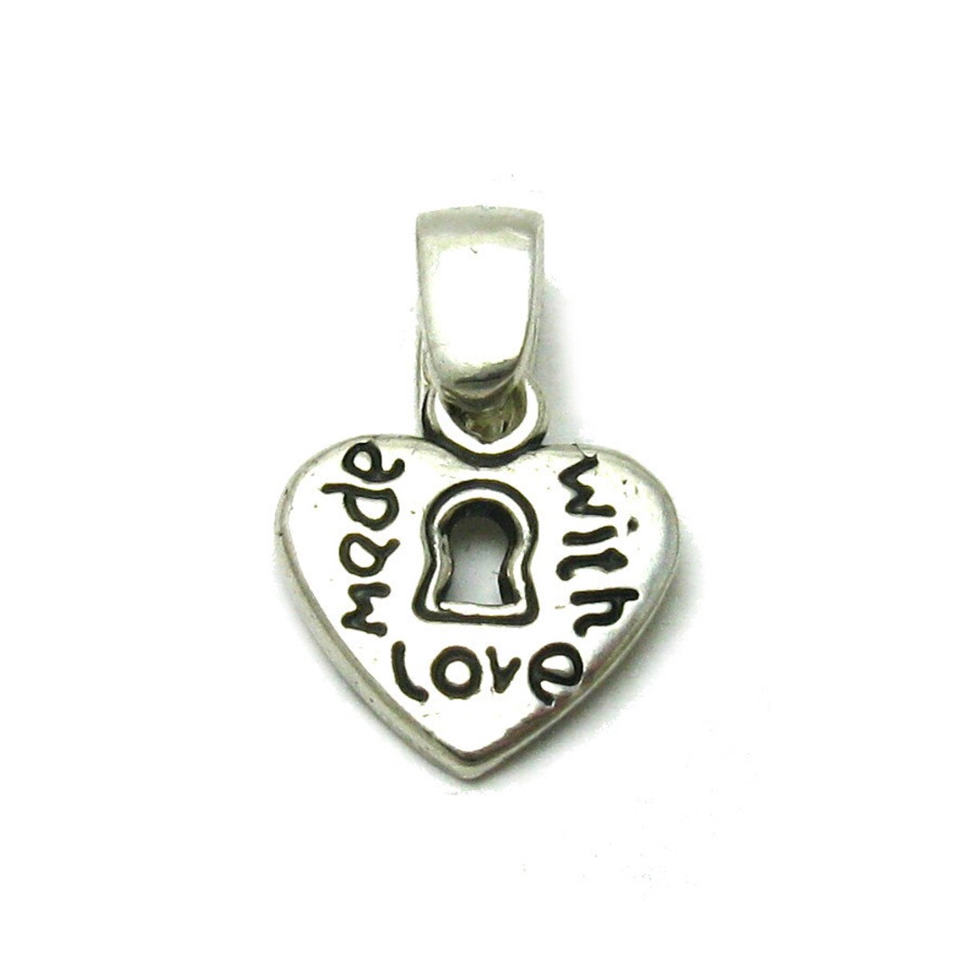 Sterling Silver Pendant Charm Heart Made With Love Genuine Hallmarked ...