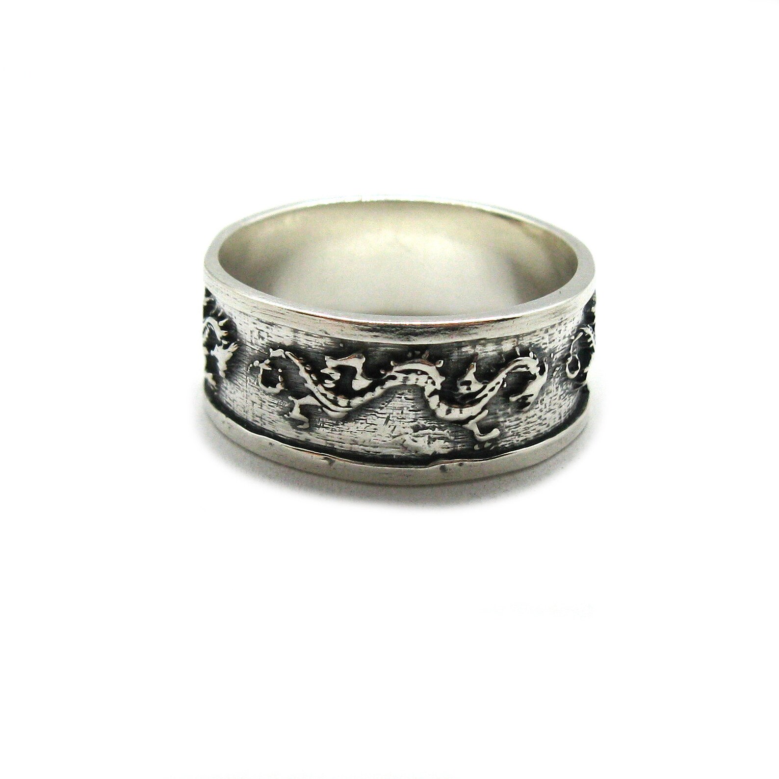Sterling Silver Ring 10mm Band Solid Hallmarked 925 Dragon - Etsy