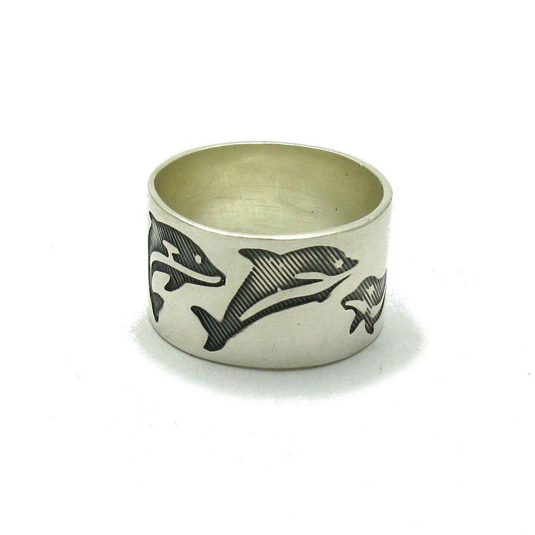 Sterling Silver Ring 14mm Wide Band Dolphins Solid Hallmarked 925 ...