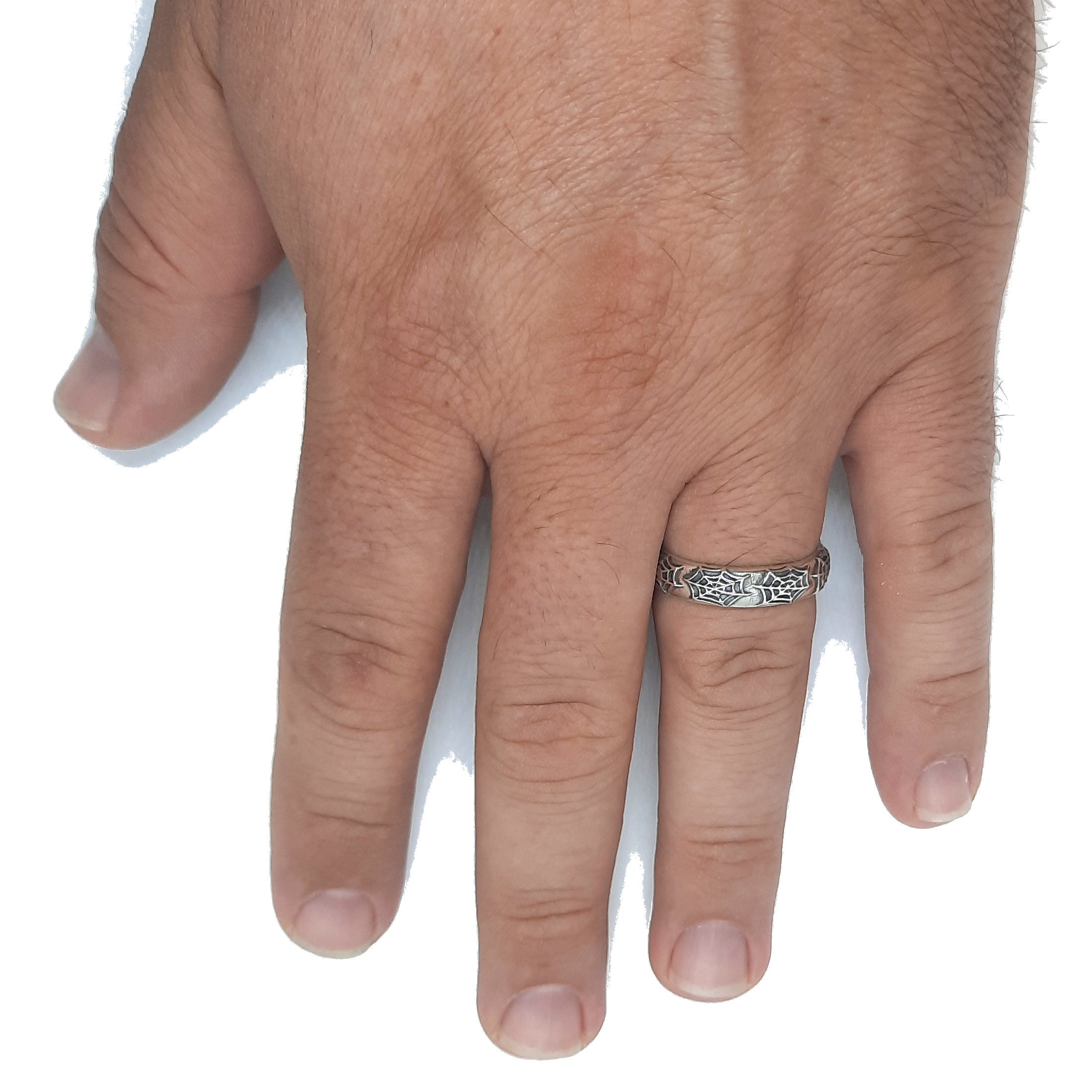 Sterling Silver Ring Band Spider Web 5.5mm Wide Genuine Solid ...