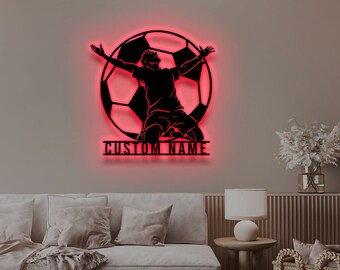 Soccer Player Neon Sign, Soccer Ball LED Light, Football Sports Neon ...