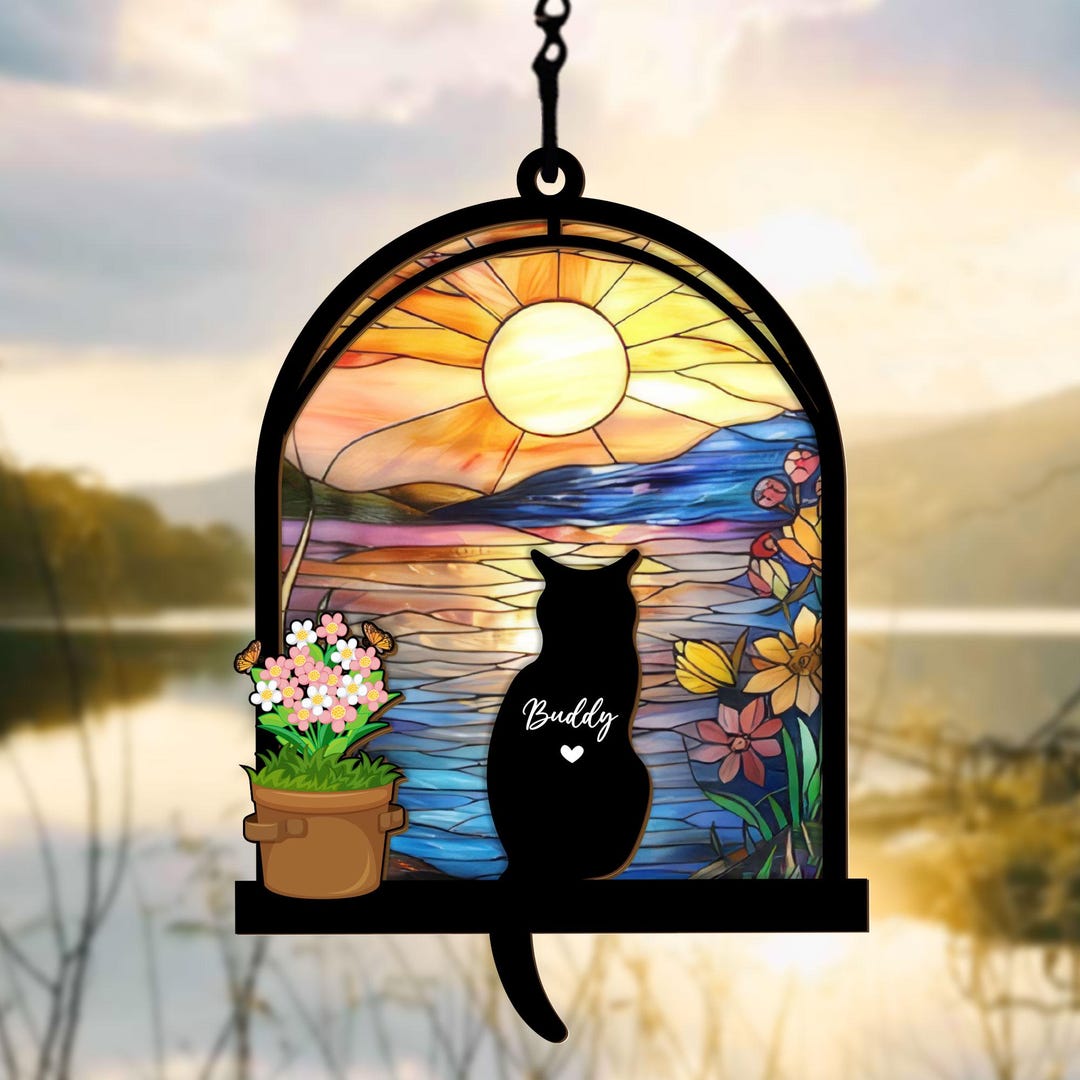Personalized Cats Memorial Suncatcher| Loss of Cat Sympathy Gift| Pet ...
