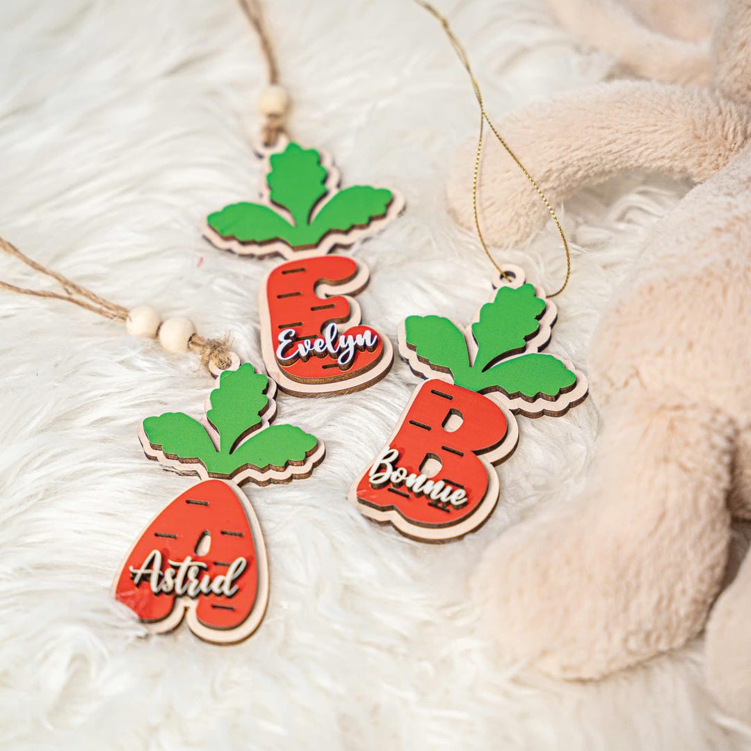 Personalized Carrot Easter Basket Tags, Custom Initial Carrot Ornament ...