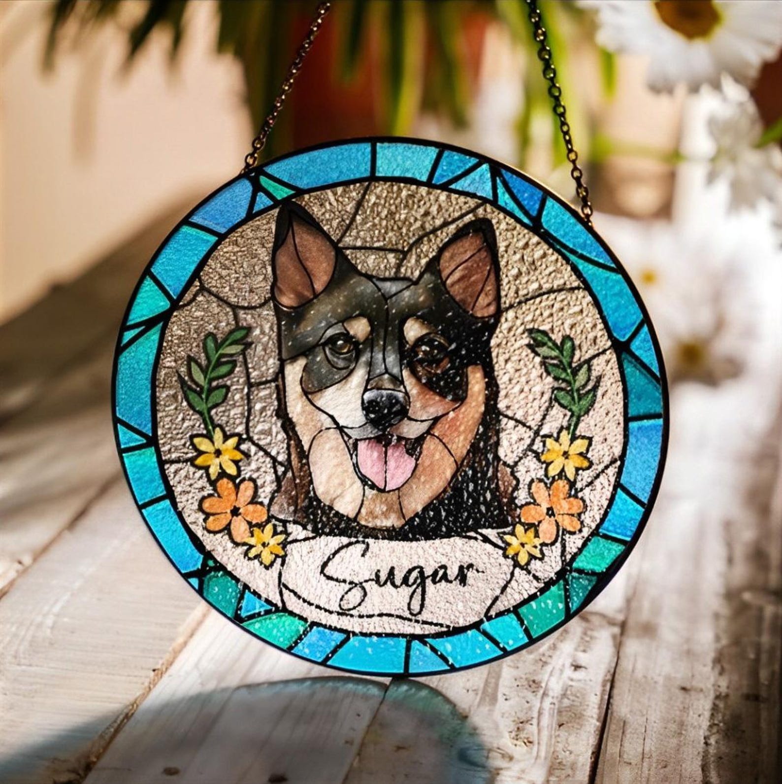 Custom Pet Portrait Stained Glass Suncatcher, Stained Glass Dog ...