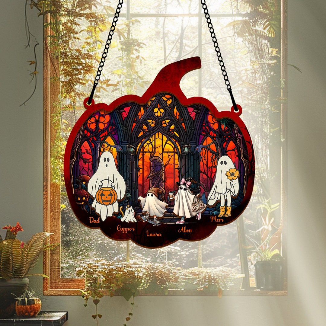 Personalized Ghost Family Suncatcher| Dark Gothic Home Decor| Ghost Dog ...