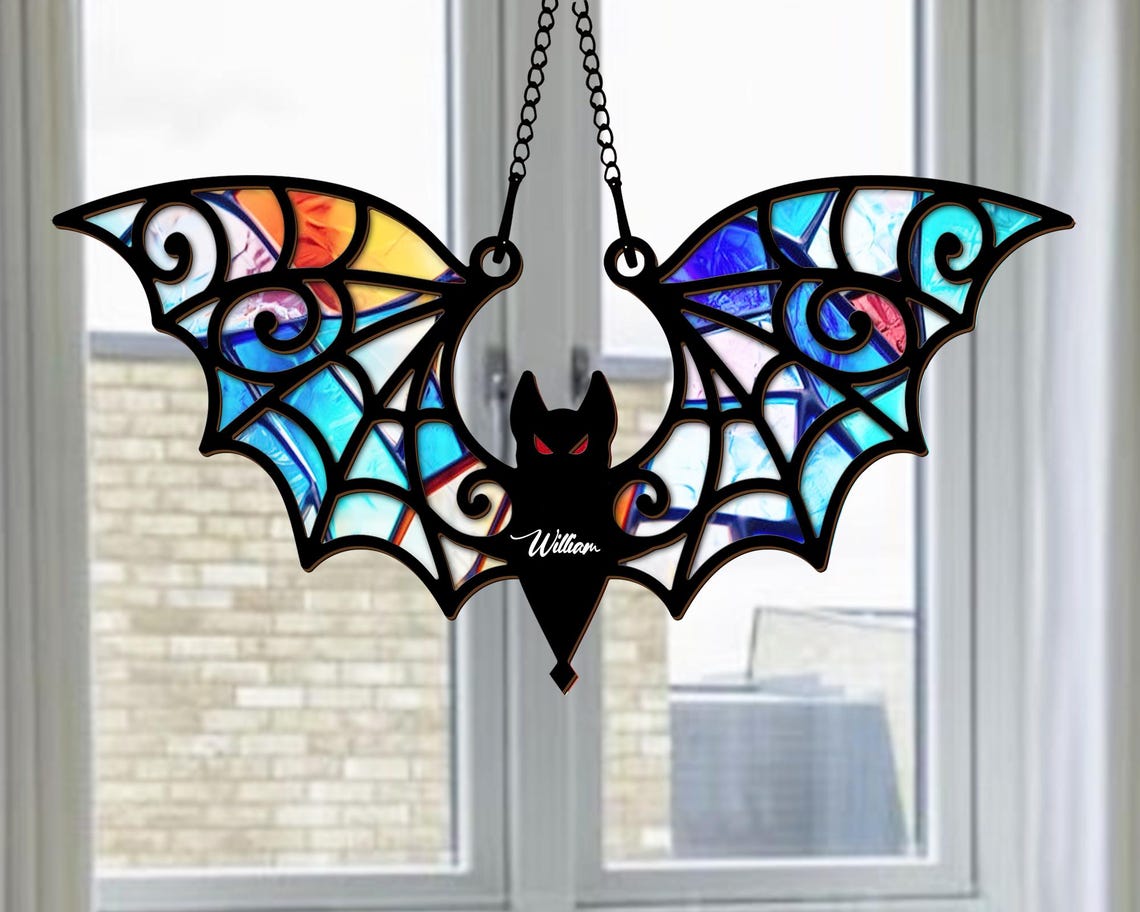 Custom Halloween Bat Gothic Suncatcher, Dark Academia Decor, Aesthetic ...