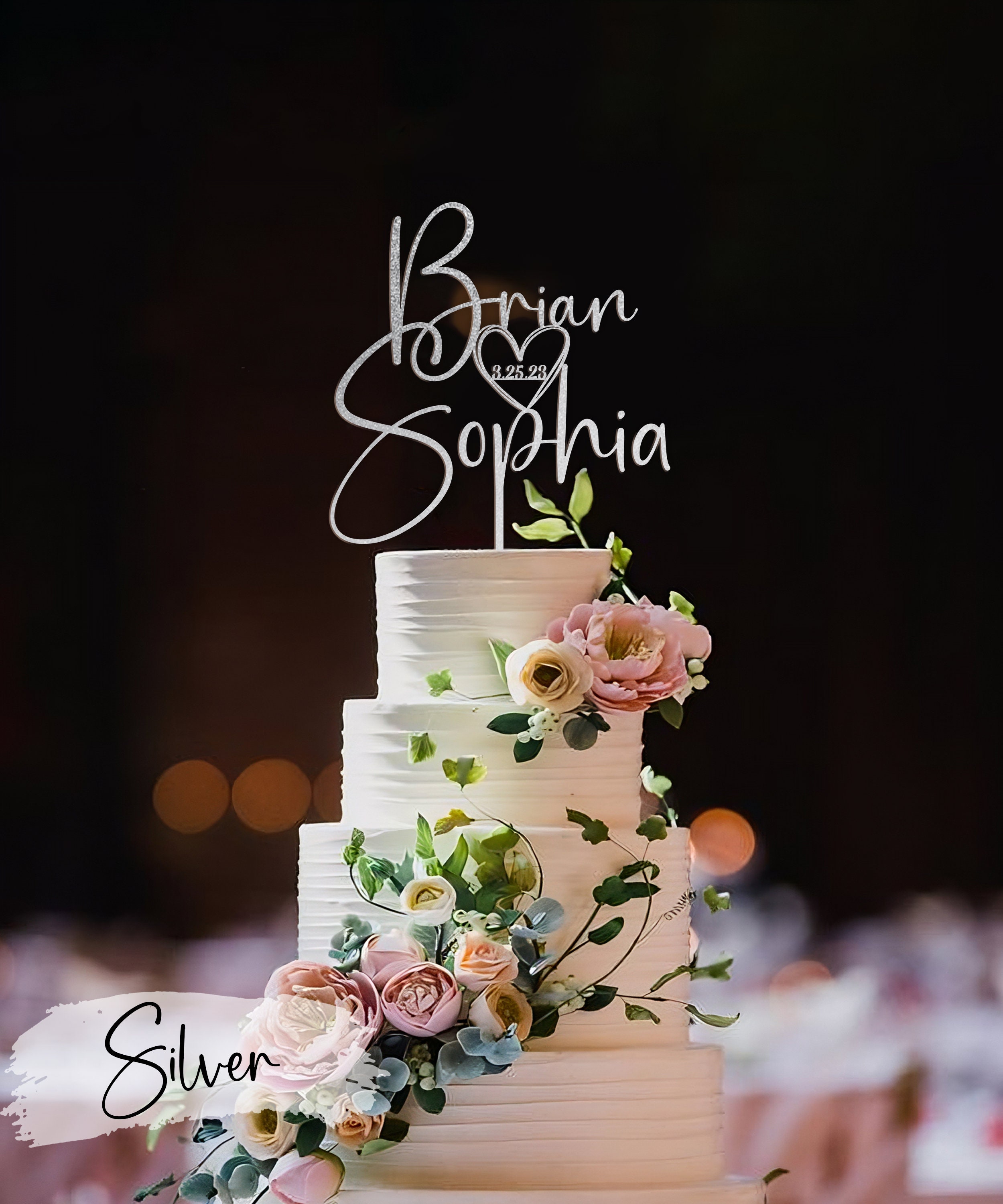 Personalized Wedding Cake Topper With Date and Heart| Personalized ...