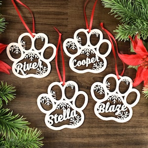 Personalized Wooden Dog Cat Paw Ornament Christmas, Custom Pet Memorial ...