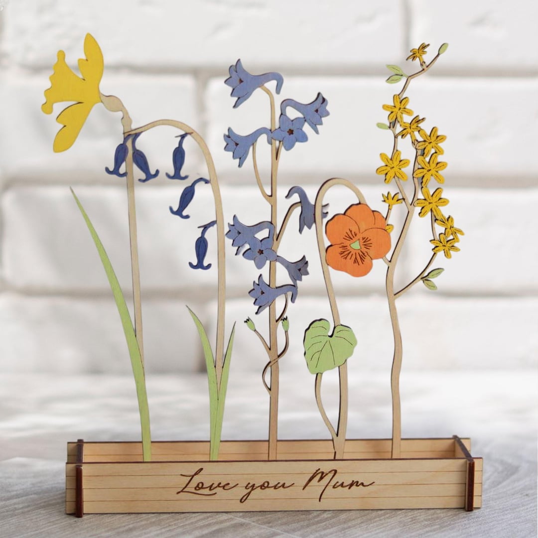 Custom Wood Birth Month Flower Garden, Wooden Flower Decor, Gifts for ...