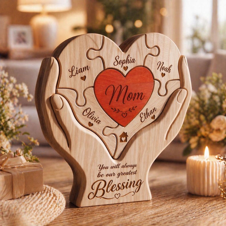 Personalized Mothers Day Wooden Puzzle, Custom Gift for Mom From Kid ...