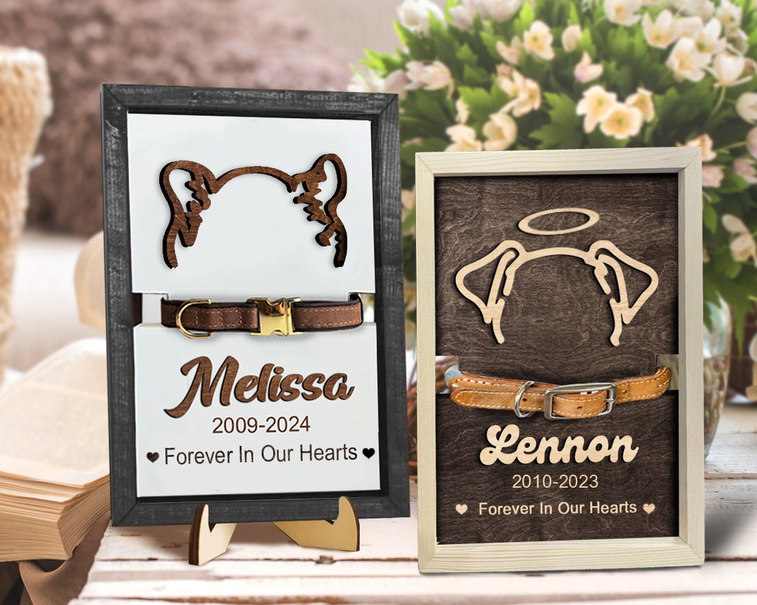 Personalized Memorial Pet Collar Frame Cat & Dog Ear Framed Art Custom ...