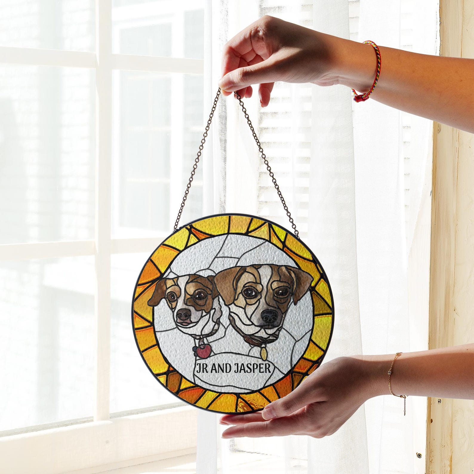 Custom Pet Portrait Stained Glass Suncatcher, Stained Glass Dog ...