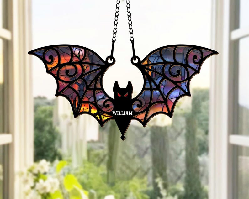 Custom Halloween Bat Gothic Suncatcher, Dark Academia Decor, Aesthetic ...