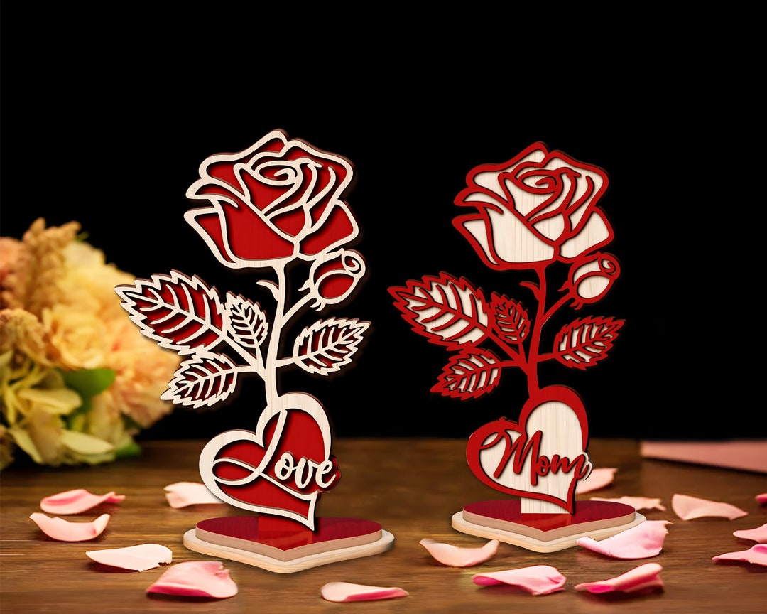 Personalized Wood Rose Flower| Wood Personalized Flower With Name| Wood ...