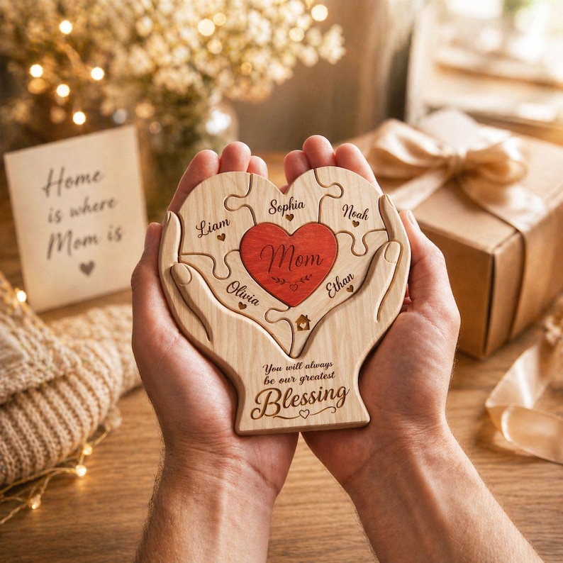 Personalized Mothers Day Wooden Puzzle, Custom Gift for Mom From Kid ...