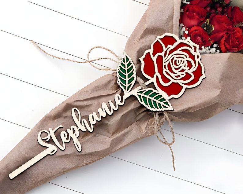 Personalized Wood Rose Flower| Wood Personalized Flower With Name| Wood ...