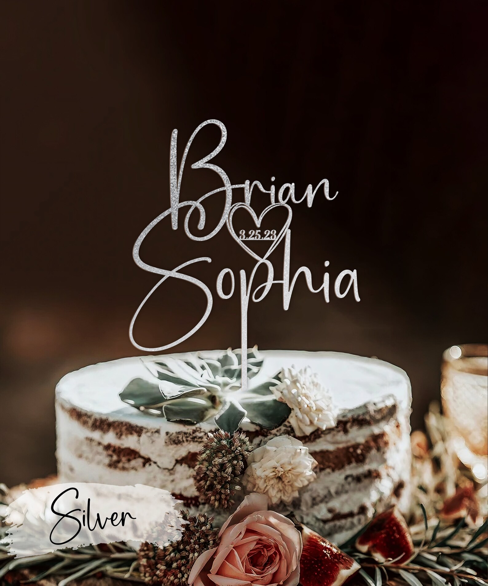Personalized Wedding Cake Topper With Date and Heart| Personalized ...