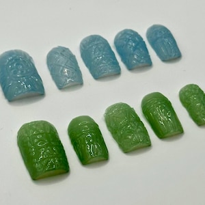 Vintage Glass-inspired Press-on Nails. 3D Textured Manicure, Glow in ...