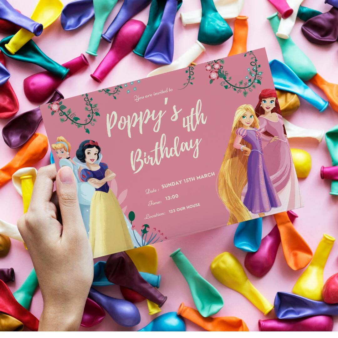Disney Princess Birthday Invitation – Editable Canva Template Digital ...
