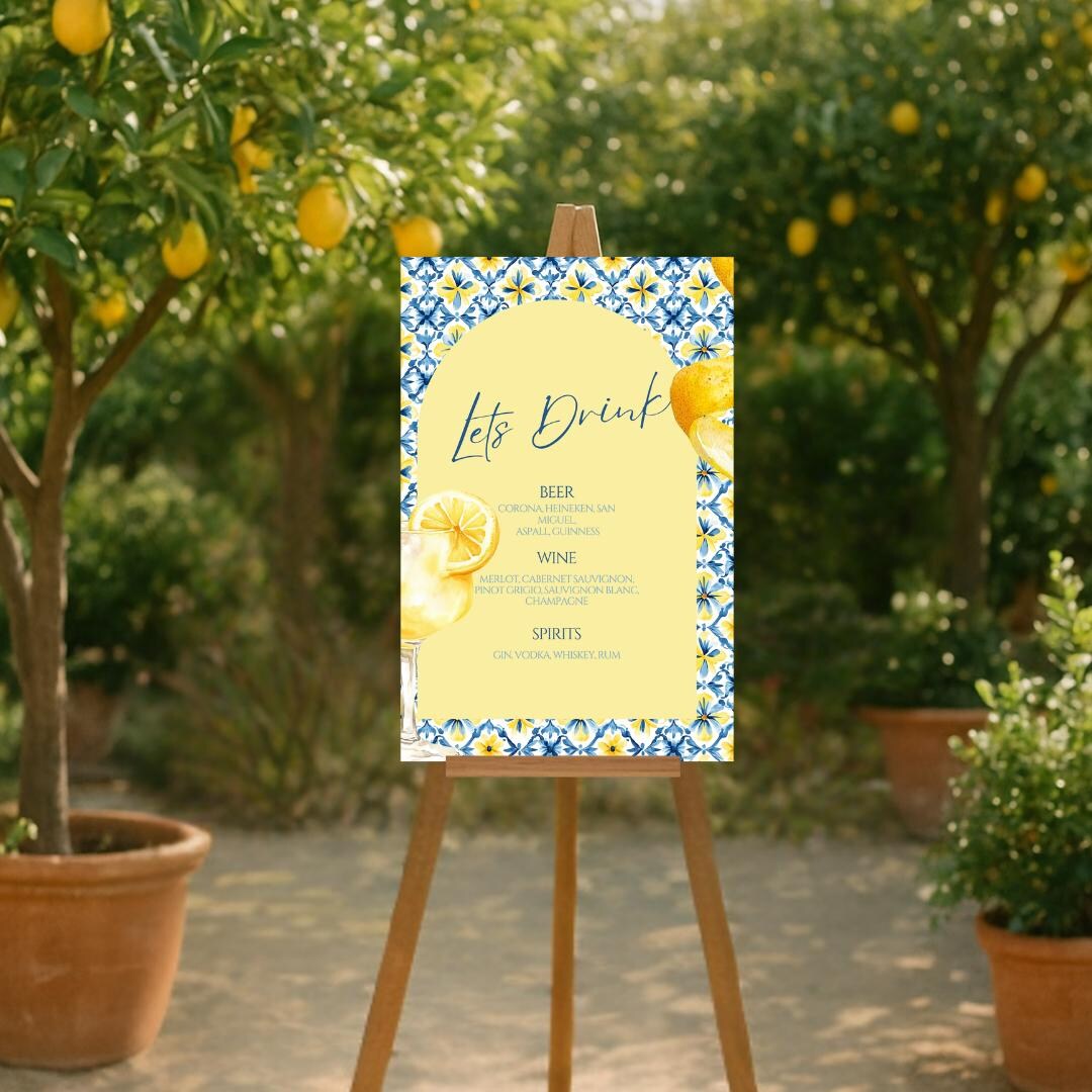Mediterranean Wedding Sign: Lets Drink Editable Template (digital ...
