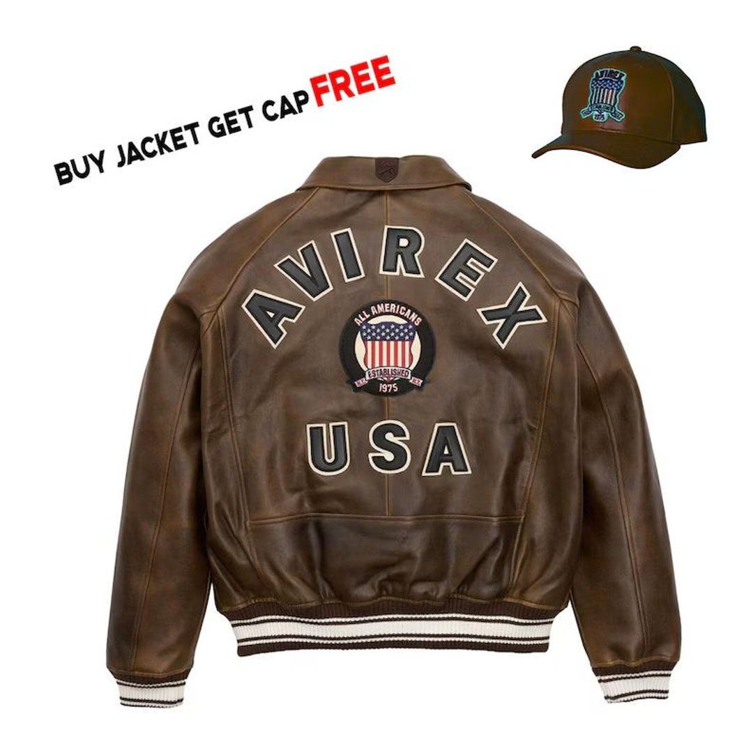 Avirex Sheep Leather Bomber Jacket: Handmade Embroidered Flight Jacket ...