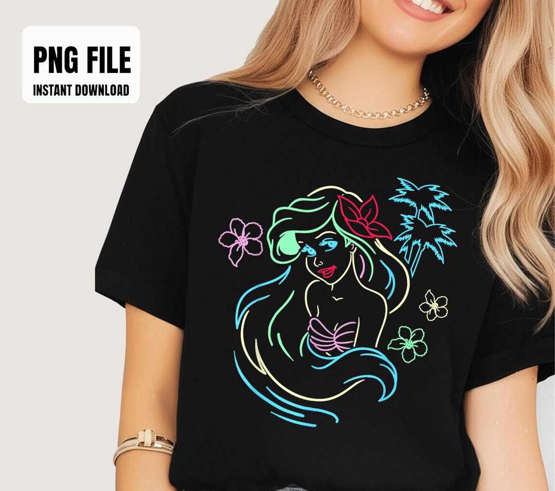 Little Mermaid Ariel Neon Lights Graphic Sublimation Design, Digital ...