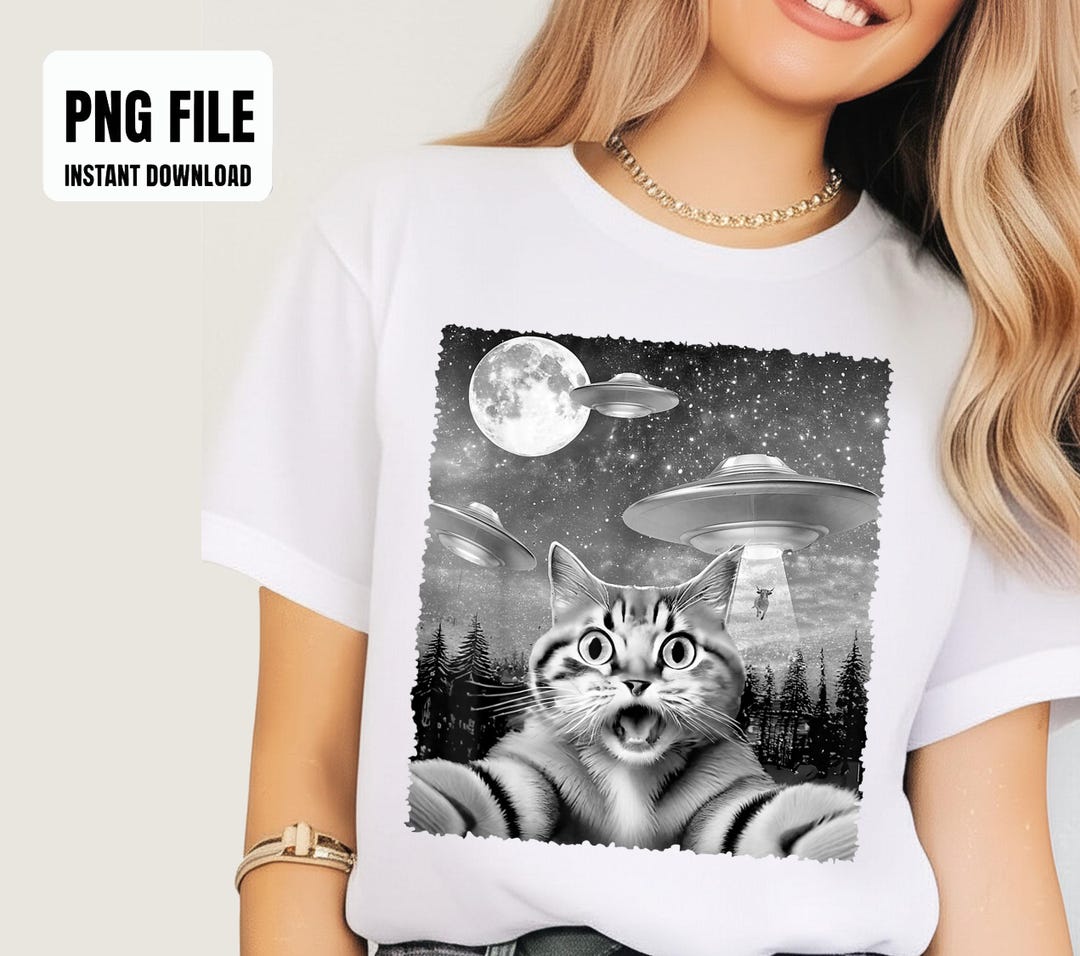 Funny Alien Cat Selfie With Ufos Gift Idea Men Women Kids Sublimation ...