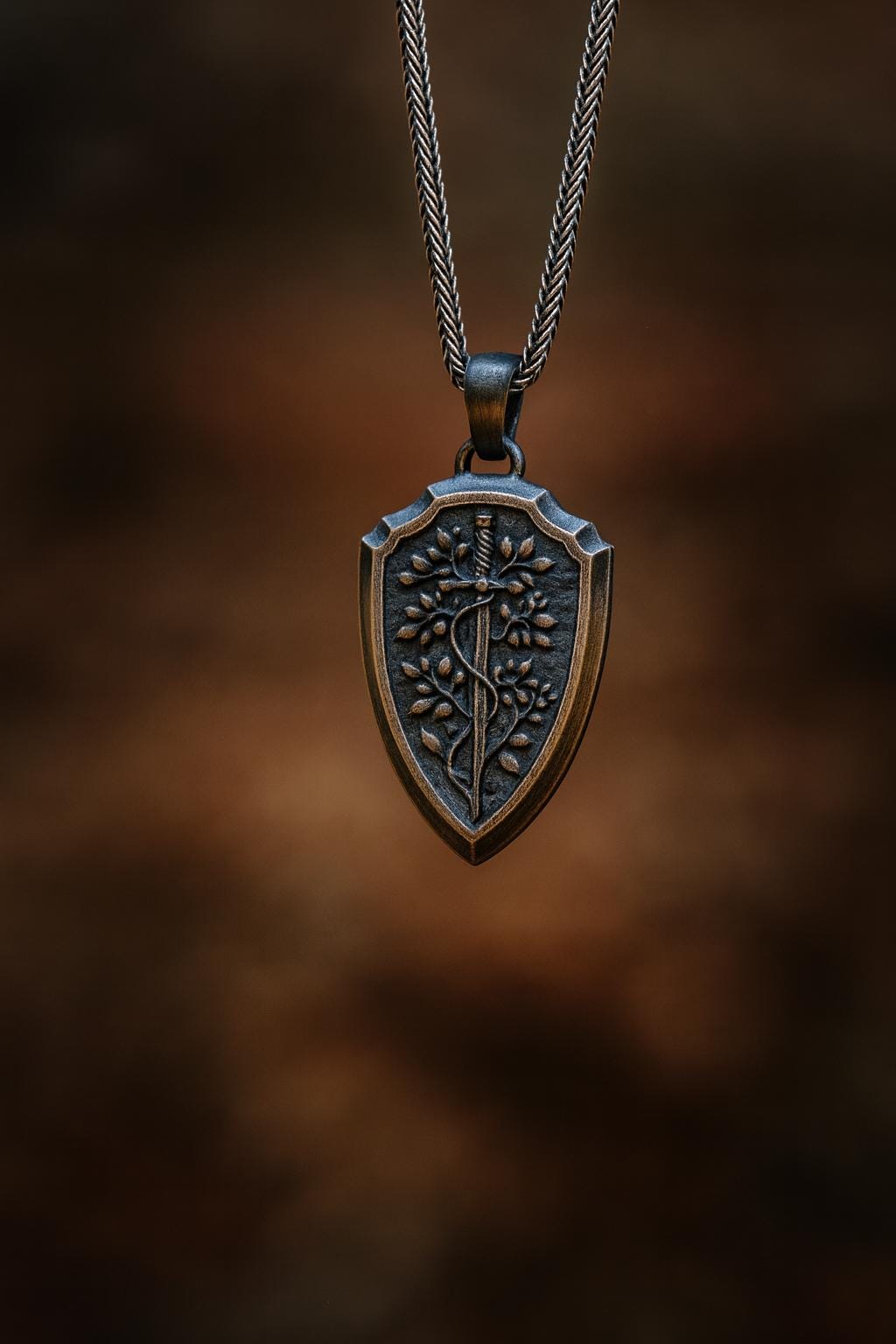 Viking Sword & Shield Necklace: Norse Pagan Oak Leaf Pendant - Etsy