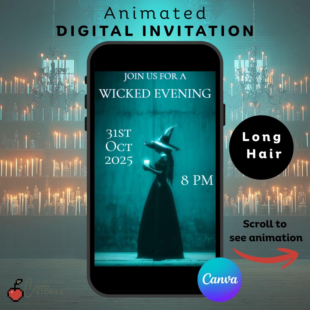 Mystical Animated Witch Halloween Party Invitation | Elegant Witch ...